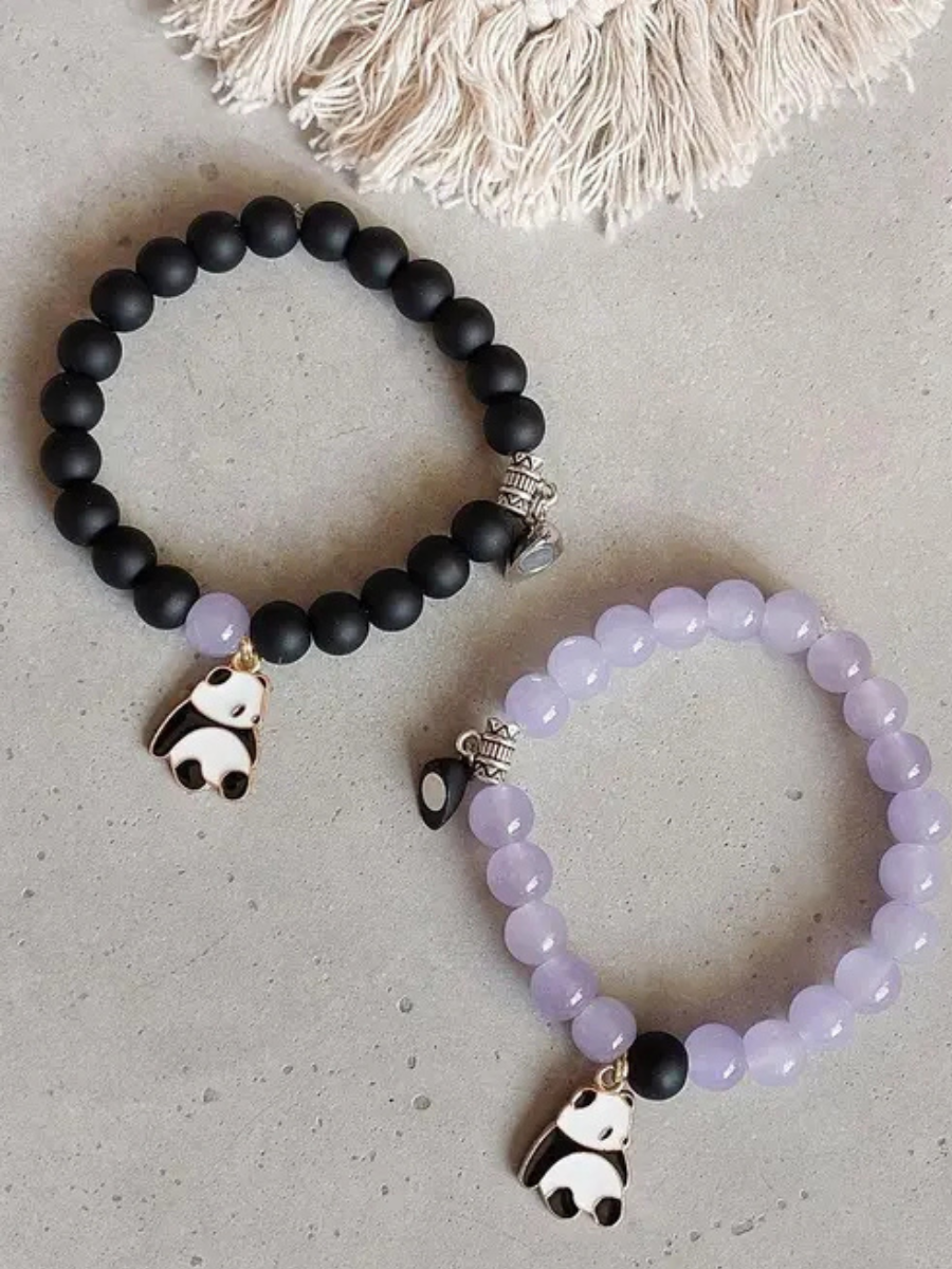 Panda Charms Black and Purple Beaded Friendship Bracelets – Rudrakshi Craft