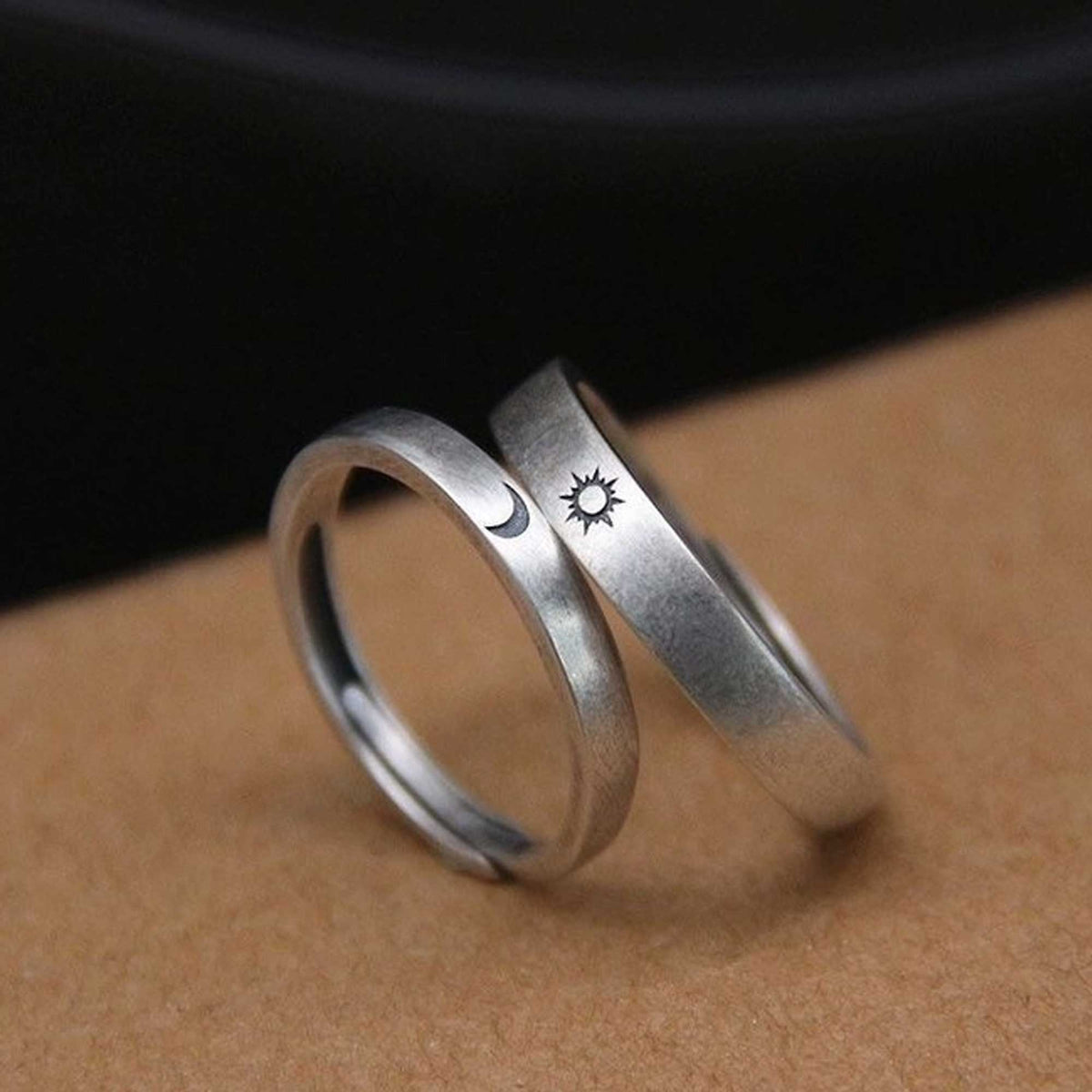 Sun & Moon Silver Plated Promise Rings – Rudrakshi Craft